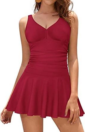 SHEKINI Femme Vintage rembourré Sexy Maillot de Bain Robe avec Jupette Une Pièce Bikini Robe de Plage Push Up Amincissante Sport Beachwear Swimwear Eté Mode(M