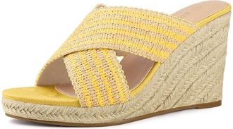 Allegra K Espadrilles compens&eacute;es pour femme, jaune, 38 EU