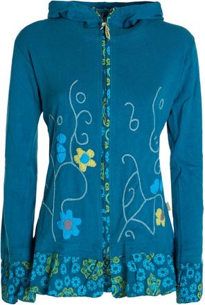 vishes Alternative Bekleidung - Damen Sommerjacke Blumen-Strickjacke Elfenjacke Kapuzi R&uuml;schen t&uuml;rkis 46