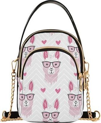 Mnsruu Sac à bandoulière pour femme - Motif lamas amusants - Rose - Sac à dos à bandoulière avec sangle réglable