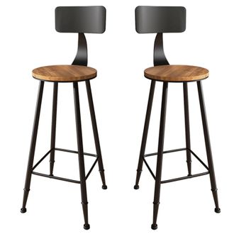 Generic Industrielle Barhocker mit Metallgestell und R&uuml;ckenlehne, Rundes Massivholzkissen, Tresenh&ouml;he, Retro-Esszimmerst&uuml;hle f&uuml;r K&uuml;che und Esszimmer