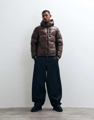 Polo Ralph Lauren Gorham Icon-Logo Daunen-Pufferjacke in gl&auml;nzendem Braun
