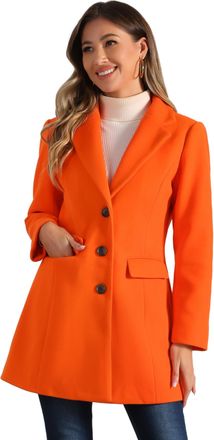 Allegra K Damen Wollmantel Revers Knopfleiste Wintercoat Mantel Orange S