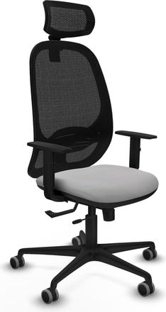 Piqueras y Crespo Hellgrauer Stuhl mit 1D-Armlehnen, h&ouml;henverstellbare Lendenwirbelst&uuml;tze und h&ouml;henverstellbares Kopfteil, Neigung und Neigung, ausgestattet mit Syncro/