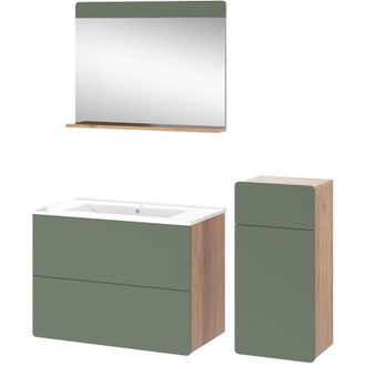Vicco Ensemble de meubles de salle de bains Izan, Force dor Ch&ecirc;ne/Vert, 4 pi&egrave;ces avec armoire de milieu