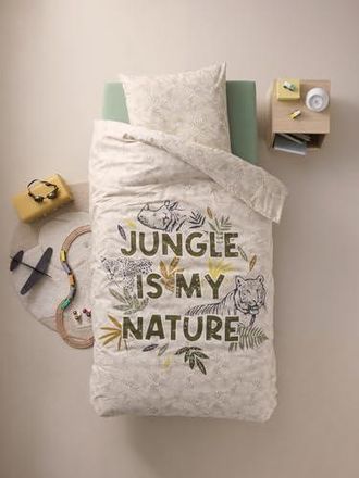 Vertbaudet Parure Housse de Couette + taie Oreiller Enfant Green Jungle, avec Coton recyclé Vert imprimé 140X200 50X75
