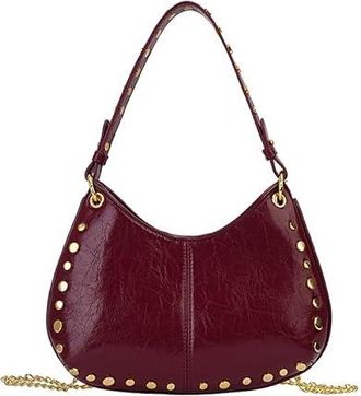 Generic Sac &agrave; main r&eacute;tro en cuir PU avec rivets et cha&icirc;ne (rouge)