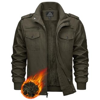 KEFITEVD Winter Jacken für Männer Militär Jacke Herren Winter Gefüttert Fleecejacke Windschutz Kurz Mantel Jagdjacke Outdoor Freizeit Jacke Grün M