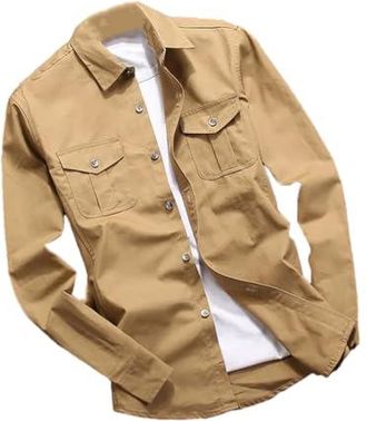 Generic Robe Chemise Cargo Hommes Coupe R&eacute;guli&egrave;re &Agrave; Manches Longues Chemise Boutonn&eacute;e Couleur Unie Col Tourn&eacute; Plwork Chemise Cargo