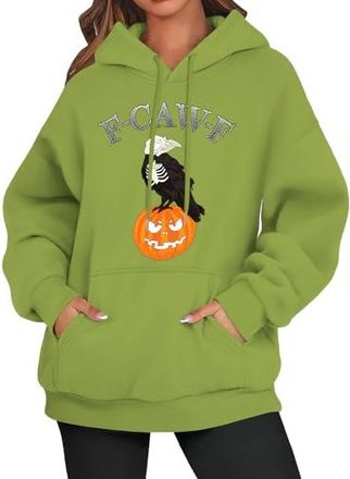 Generic Sweat &agrave; capuche dHalloween pour femme | Crow Pumpkin - Pull &agrave; capuche &agrave; manches longues pour lautomne et lhiver | pour les voyages, Vert, 3XL