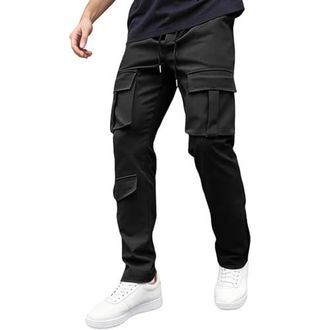 Generic Pantalon de jogging pour homme - Couleur unie - Avec poches &agrave; cordon de serrage et jambe droite, Noir, XXL