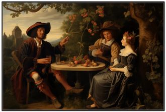 Wallario Wandbild - Gesellige Runde in Premiumqualität, Poster mit schwarzem Rahmen, Größe: 61 x 91,5 cm