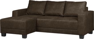 Ars Natura home24 Ecksofa Antiklederlook Braun/Espresso Webstoff 200 x 72 x 144cm Longchair davorstehend links Natur