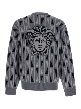 Versace Leather Medusa Embossed Cardigan - Gray