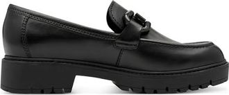 Infinity Leather Mocassins Classiques en Cuir Noir pour Femmes, Chaussures à Plateforme et Boucle