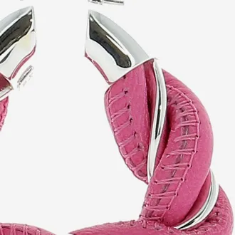 Bottega Veneta Silver and Lambskin Hoop Earrings - Pink