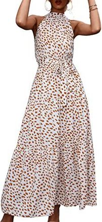 Generic Robe Longue sans Manches, Robe Longue à Lacets à la Taille, Douce pour la Peau, Col Licou, pour lécole pour Femmes (XL)