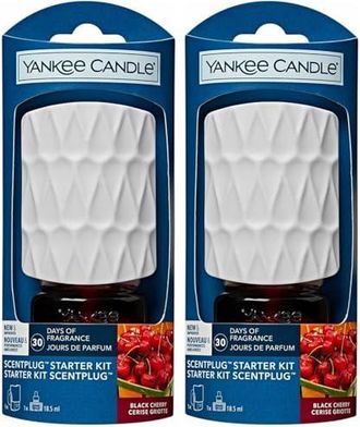 Yankee Candle Company ScentPlug Starter-Set | Black Cherry Raumduftstecker | bis zu 30 Tage Duft | White Organic Pattern | EU-Stecker (Packung mit 2)