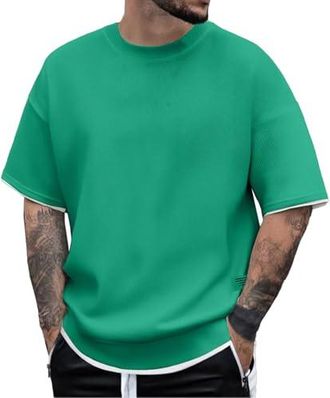 Generic Tee Shirt Homme Grande Taille Coupe Large Col Rond Chemise Ete Unis Manches Courtes Sport Tee Shirt Oversize Long D&eacute;contract&eacute;s T-Shirt