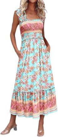 Generic Robe boh&egrave;me 2026 pour femme - Robe d&eacute;t&eacute; d&eacute;contract&eacute;e pour la plage et le quotidien - Design &eacute;vas&eacute; &eacute;l&eacute;gant avec bretelles spaghetti - Style basique pol