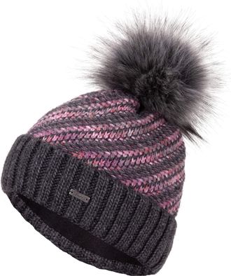 Faera Winterm&uuml;tze M&uuml;tze Damen warm gef&uuml;ttert mit Kunstfell Bommel Bommelm&uuml;tze Fleecefutter Winter Strickm&uuml;tze Beanie M&auml;dchen 42, Farbe:Grau