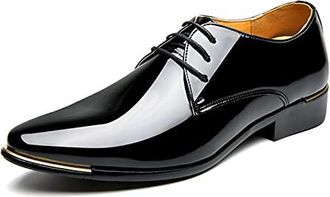 Generic Chaussures Oxford Formelles for Hommes, Chaussures Derby &agrave; Lacets, Bout Rond, Cuir Verni, Semelles en Caoutchouc antid&eacute;rapantes, Style Business(Noir,4