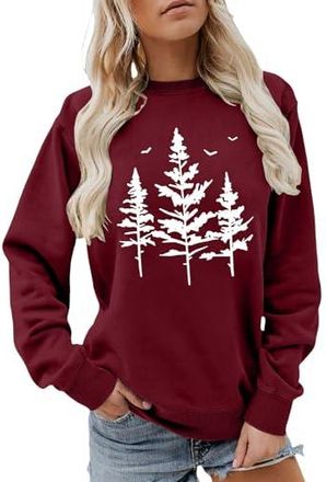 Generic Pull imprim&eacute; printemps automne hiver 2026 d&eacute;contract&eacute; manches longues col rond pull doux confortable mode pour un usage quotidien, bordeaux, XXL