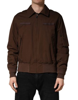 Dolce & Gabbana Mens Brown Cotton Stretch Full Zip Bomber Jacket Elastane Clothing