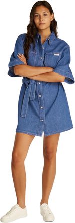 Calvin Klein Damen Hemdkleid Linen Boxy Belted Denim, Blau (Denim Medium), 3XL