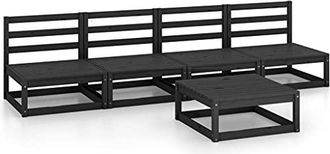 vidaXL Salon de Jardin 5 pcs Ensemble de Meubles dExt&eacute;rieur Mobilier de Jardin Meubles de Terrasse Mobilier de Patio Noir Bois de Pin Massif