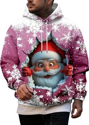 Generic Sweat Noel Homme &agrave; Capuche Pulls Manches Longues Pull de No&euml;l Homme Ugly Pull de No&euml;l Moche P&egrave;re Noel Renne Verres &agrave; Vin Rigolo Renne Impression 3D D&eacute;