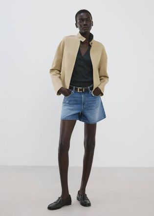 Mango Short en denim droit taille mi-haute bleu moyen - Femme - 32 - MANGO