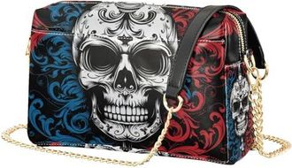 Mnsruu Sacs à bandoulière pour femme, sac à main en cuir imprimé tête de mort bleu et rouge