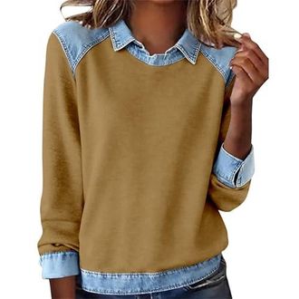 Generic Sweatshirt d&eacute;contract&eacute; pour femme avec coutures &agrave; revers en &eacute;lasthanne, jaune, XXL
