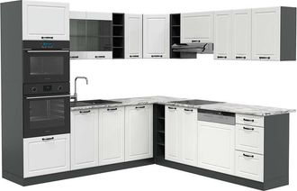 Vicco Eckk&uuml;che R-Line, Wei&szlig; Landhaus/Anthrazit, 237 x 247 cm, AP Marmor