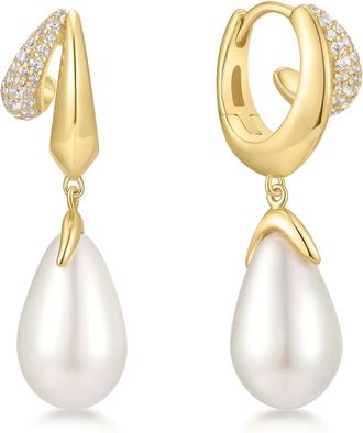Ania Haie Ohrringe - 925er Sterlingsilber Pearl Drop Huggies - Gr. unisize - in Gold - f&uuml;r Damen