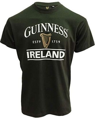 Guinness Dunkelgr&uuml;n Baumwoll T-Shirt T-Shirt Kurze &Auml;rmel f&uuml;r Herren mit Irlande Inschrift und Harfe Design, Vert, XXL