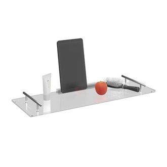 Relaxdays Plateau de Baignoire, Acrylique, avec poign&eacute;es, Emplacement pour Un bouquin, L x P : 68 x 23 cm, Transparent