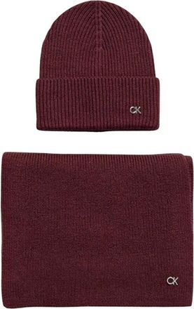 Calvin Klein Femme, Accessoires, Rouge, Taille: ONE Size Ribbed Knit Hat Scarf Set