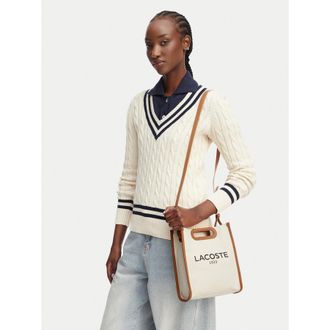 Lacoste Handtasche Lacoste Small Heritage Canvas Tote NF5232TD Hellbeige