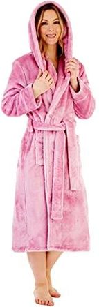 Slenderella Robe de chambre dhiver &agrave; capuche en velours doux et &eacute;pais 116,8 cm, rose clair, XXL