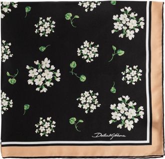 Dolce & Gabbana Femme, Accessoires, Noir, Taille: ONE Size Foulard en twill de soie &agrave; imprim&eacute; floral