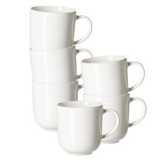 Ritzenhoff & Breker Volos Kaffeebecher 6er Set, 400 ml, Klassische Henkelbecher in moderner Formsprache, Skandinavisches Design, Steinzeug, Weiß