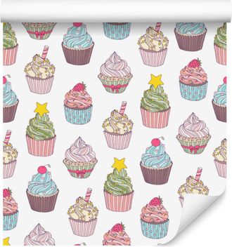 OEM Carta Da Parati Con Muffin Colorati Per Soggiorno E Camera Da Letto, 50x1000 Cm