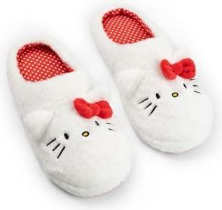 Hello Kitty Pantoufles blanches| Chaussons dintérieur moelleux avec oreilles 3D et noeud | Motif pour femmes | Pantoufles douces pour la maison | Produits dérivés