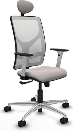 Piqueras y Crespo B&uuml;rostuhl aus wei&szlig;em Kunstleder, mit wei&szlig;en und schwarzen Armlehnen, h&ouml;henverstellbare Lendenwirbelst&uuml;tze und festes Kopfteil, ausgestattet mit 3 Posi