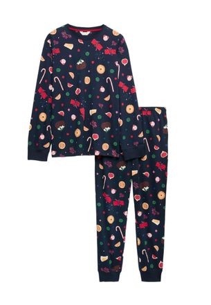 Marks and Spencer Schlafanzugset Aus Reiner Baumwolle Im Familienlook Mit Weihnachtsessen-Motiv Herren Marineblau Mix XXL