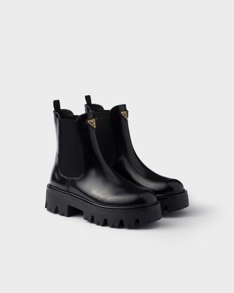 Prada Stiefeletten aus gebürstetem Leder