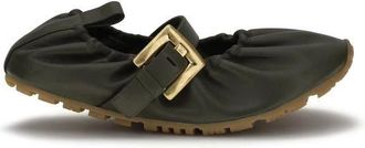 Balmain Ballerine &agrave; bride et boucle - Femme - Chaussures - Vert - Taille: 39 EU