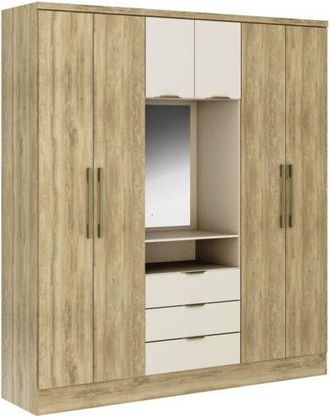 Vente-Unique Vente-unique - Armoire 6 portes et 3 tiroirs - Avec miroir - L180 cm - Coloris : Naturel et beige - elorio